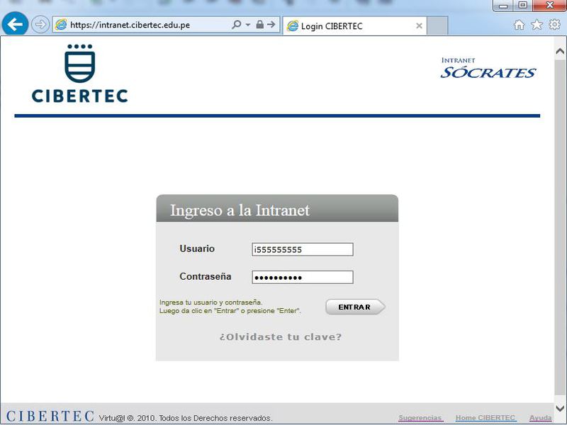 Pantalla de Ingreso a la Intranet
